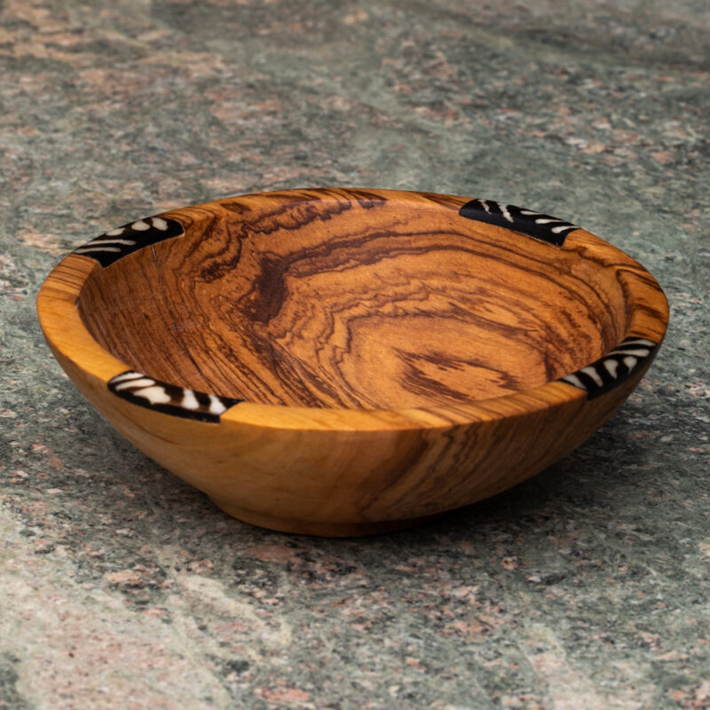 Rustic Olive Wood Bowl with Bone Inlay - FairTrade Caravans