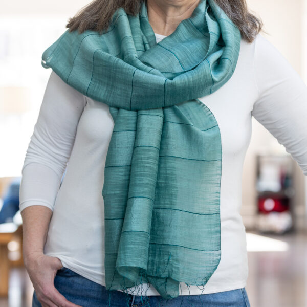 Silk & Cotton Teal Scarf - FairTrade Caravans